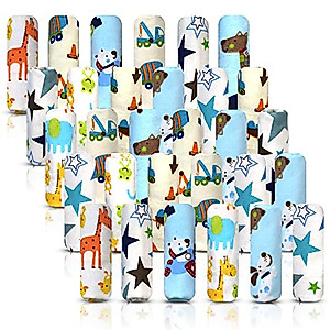 Omilion Baby Washcloth – 30 Pack of Flannel Newborn Washcloths – 100% Cotton - Fun, Colorful Designs – Reusable – Washable – 7x10 Inch Infant Washcloth Set