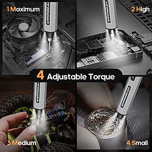 AM ARROWMAX Electric Screwdriver, 102 in 1 Precision Screwdriver w/ 96 Magnetic Bits, 4 Torque Modes, Red Dot, IF Winning Design, Rechargeable Cordless Screwdriver for Phone, Laptop (SES PLUS) Grey