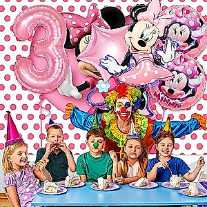 Minnie Theme Party Balloons Supplies, 5PCS Minnie Balloons for 3th Birthday Party, Birthday Party Baby Shower Party Decorations (3th)