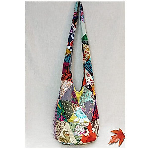 NYANPOS Foreign trade original Hippie Crossbody Bag Women Shoulder Handbags Canvas Ethnic Style Bag Bohemian Hobo Bags (Triangle Patchwork)