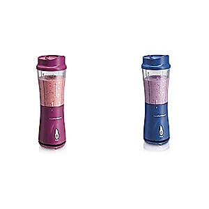Hamilton Beach Personal Blender for Shakes and Smoothies with 14oz Travel Cup and Lid, Raspberry (51131) & Hamilton Beach Personal Smoothie Blender With 14 Oz Travel Cup And Lid, Blue 51132