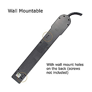 J.VOLT 8 Port Power Strip Surge Protector, 6 Feet Cord with Lit Switch, for Home Office School Shop Garage, Wall Mountable,750J 15A 125V 1875W, 14AWG, UL Listed, Black