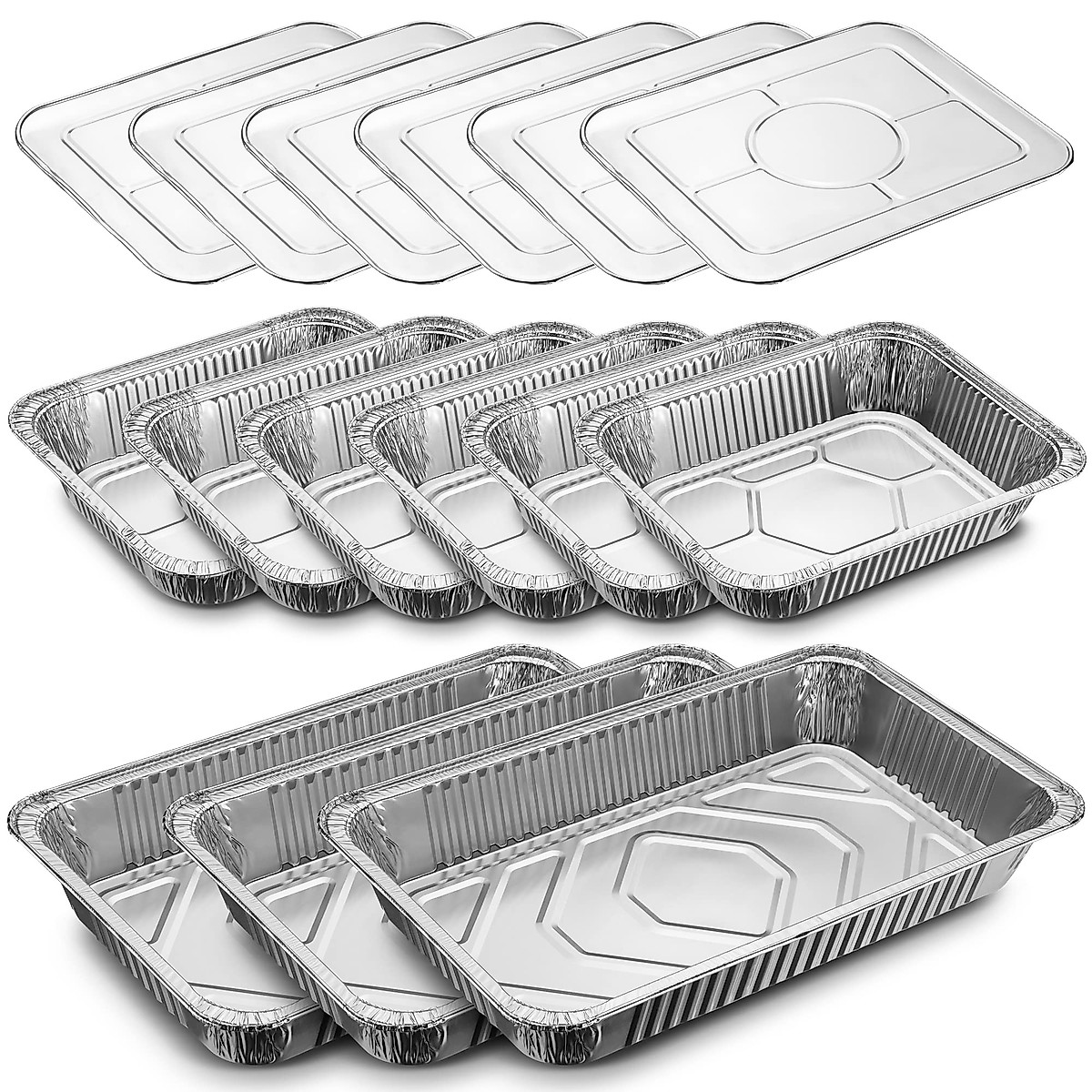 Disposable Chafing Dish Buffet Set Food Warming Trays - 3 Water Food Warmer Pans, 6 Foil Pans, 6 Lids - Buffet Set Trays Food Warmers for Parties & Events - Replacement Chafing Dishes for Catering