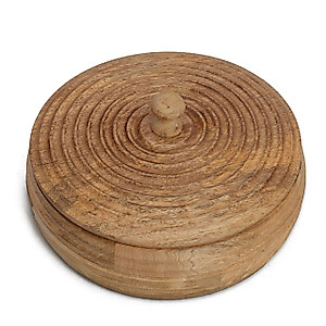 Indian Kitchen Roti Holder Box Pancake Keeper Serveware Hot Pot Casserole Dish With Lid Home Kitchen Dining Decor, Natural Brown, 9 x 3 Inches