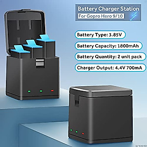 Battery Charger Station for GoPro Hero-9 Hero-10, 2 Pack Batteries Compatible with GoPro Hero 9 Hero 10 Black AHDBT-901 ADDBD-001
