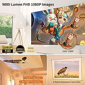 LCD Android Wireless Projector 1080p Native 9000 High Lumen, Home Theater Projector with WiFi and Bluetooth 250'' Display Outdoor Movie, Airplay for iPhone, Compatible with Fire Stick,PS5,Laptop,HDMI