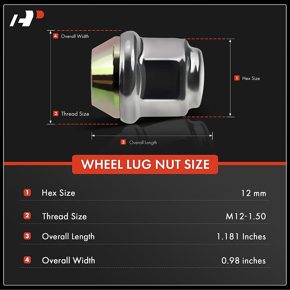 A-Premium M12-1.50 Wheel Lug Nuts Compatible with Ford Focus Dodge Grand Caravan Charger Chrysler Town & Country Honda Passport Front or Rear 10-PC Set