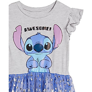Disney Big Stitch Ruffle Sleeve Tulle Dress-Girls Sizes 4-16, Heather/Blue, 7-8