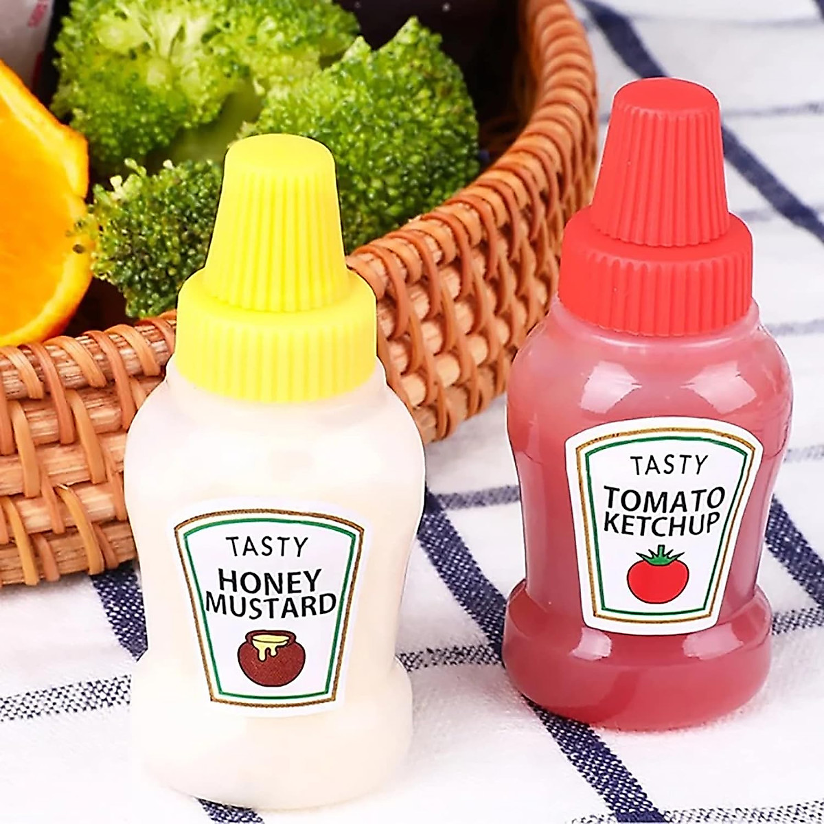 4 Pieces Mini Ketchup Bottles for Bento Box Accessories,25ml Mini Condiment Squeeze Bottles Portable Honey Sauce Salad Dressing Dispensers Jars Containers for Kids Adults Lunch Box