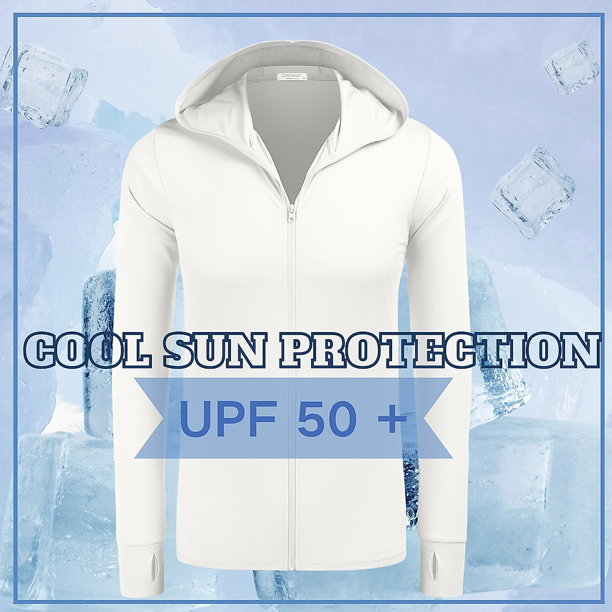 COOFANDY Mens UPF 50+ Cooling Hooded Jacket Long Sleeve Zip Up Shirts Fishing Shirts with Pockets White