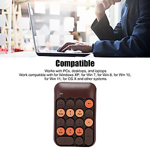 Retro Color 2.4GHz Numeric Keypad with USB Receiver for Laptop, Portable 18 Keys Wireless Number Pads Round Keycaps Auto Sleep Accounting Numpad Compatible with OS X (Coffee Color)