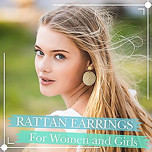 Saintrygo Women's Straw Clutch Purse and 4 Pairs Rattan Earrings Summer Beach Clutch Purse Handbag Straw Envelope Bag Wallet Woven Bag Geometric Tassel Woven Bohemian Earrings