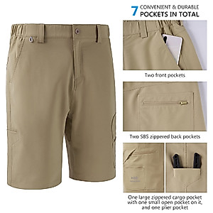 BASSDASH 10.5” Mens Fishing Cargo Shorts Quick Dry UPF 50+ Water Resistant FP01M Khaki