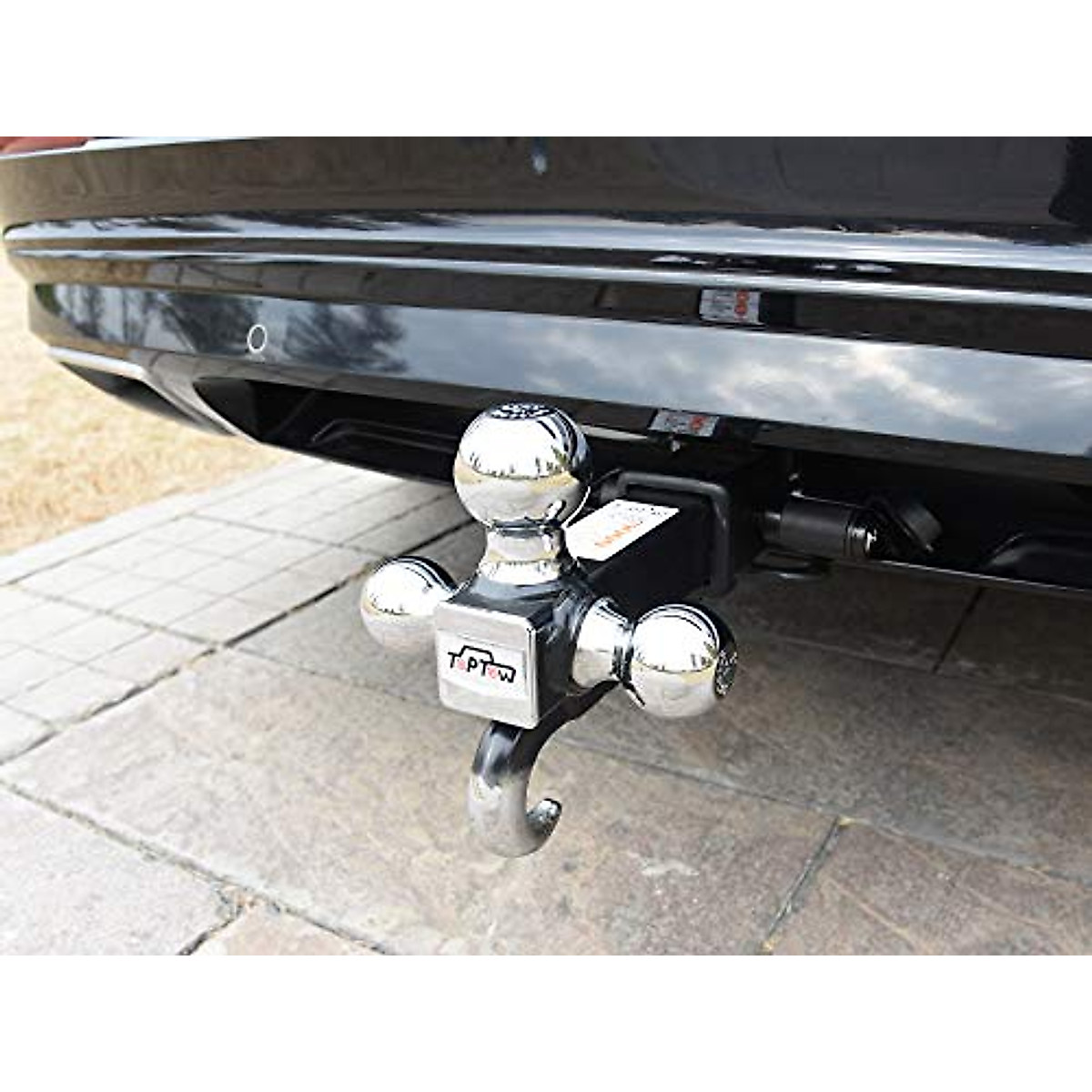 TOPTOW 64180 Trailer Receiver Hitch Triple Ball Mount with Hook, Chrome Balls, Fits for 2 inch Receiver, Hollow Shank
