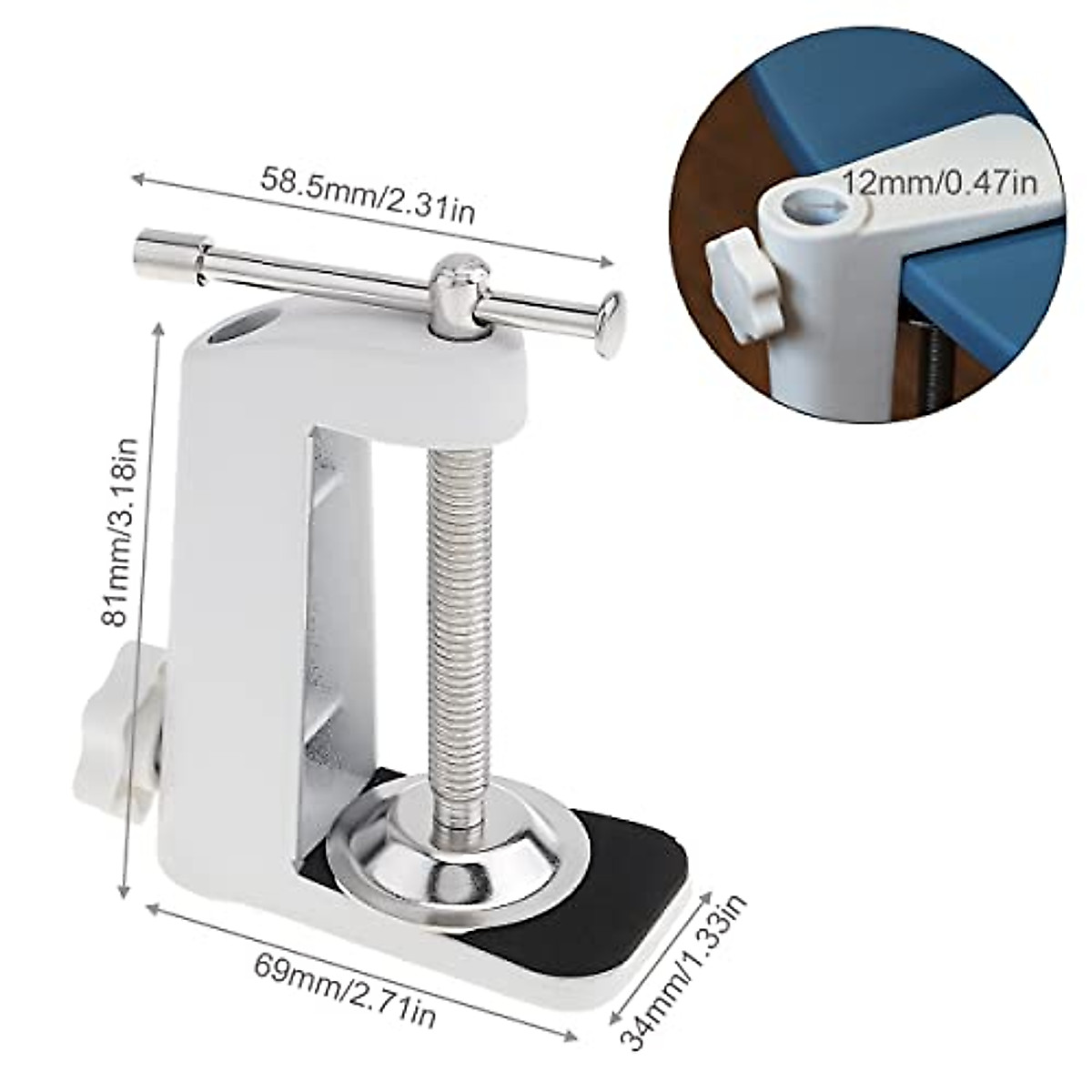 RTNLIT Universal C Shape Table Mounting Clamp for Microphone Suspension Boom Scissor Arm Stand Holder with Adjustable Positioning Screw, Fits up to 2.16"/5.5cm Desktop Thickness-White