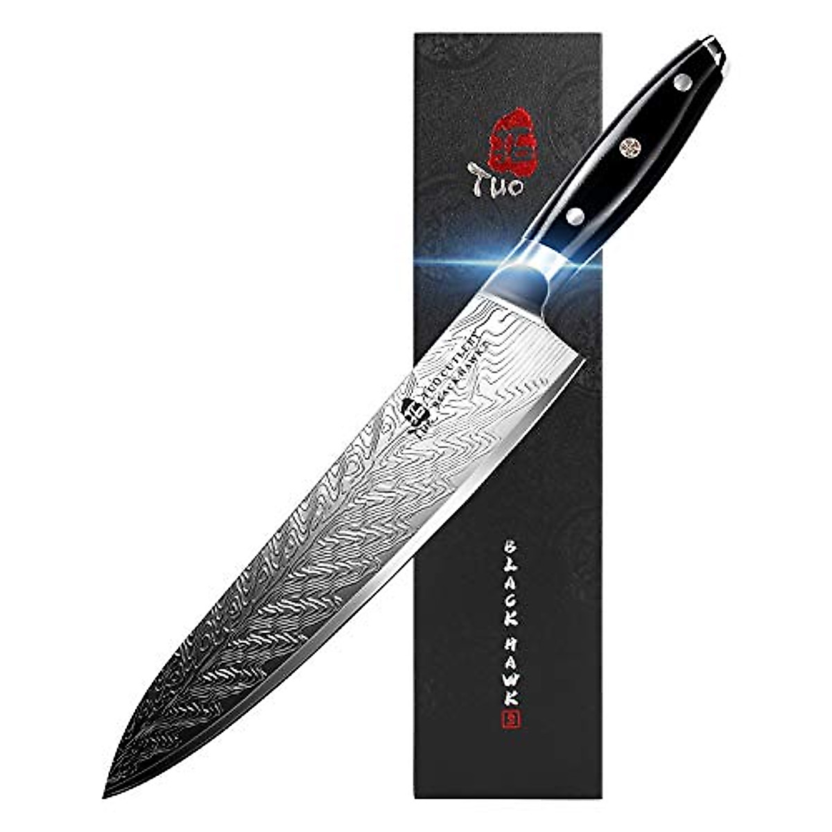 TUO Chef Knife - Kitchen Knives 10-inch High Carbon Stainless Steel - Pro Chef Vegetable Meat Knife with G10 Full Tang Handle - Black Hawk S Knives Including Gift Bo