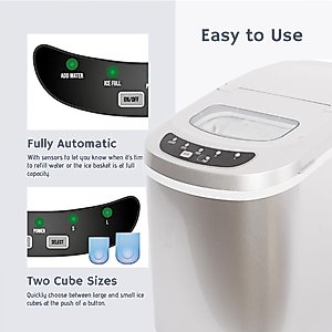 Countertop Ice Maker Nugget pebble Ice Maker Machine Portable Chewable Compact Mini Ice Chip Maker Nugget Machine Produce 26lbs per Day Bullet Soft Ice Cube Fruit Juice Ice, Silver SMETA
