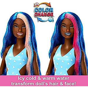Barbie Pop Reveal Doll & Accessories, Fruit Punch Scent with Blue Hair, 8 Surprises Include Slime, Color Change & Puppy