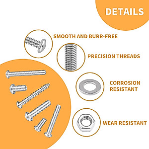 wugongshan 550 Pcs Screws Bolts and Nuts Assortment Kit, Metric Machine Screws and Nuts and Bolts and Flat Washers, M3/M4/M5 Slotted Pan Head Hex Bolts and Nuts Sets (B)