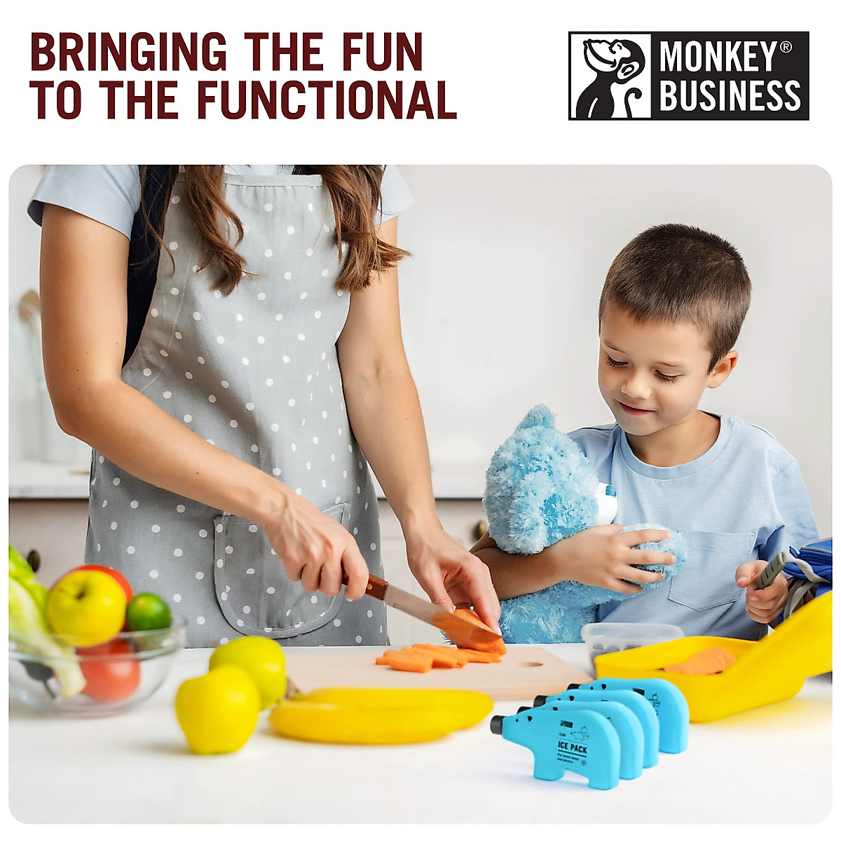 Monkey Business Kids Ice Packs For Lunch Box/Lunch Ice Packs Reusable/Slim Ice Packs Perfect For Your Kid's Lunch Box/Fun Freezer Packs Your Kids Will Love (Cub Pack of 4)