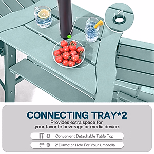 NAVINE Tall Adirondack Chairs Set of 2, HDPE Balcony Chair with Double Connecting Tray, Weather Resistant Outdoor Adirondack Bar Stools for Patio, Deck, Patio, Backyard, Balcony.(Blue)