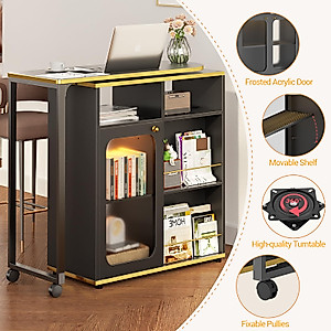 Cyclysio 360° Rotating Bar Cabinet, 59" Home Bar with LED Light & Charging Station, Double-Sided Foldable Liquor Wine Cabinet with Storage for Bar, Liquor, Coffee, Dining, Working, Black