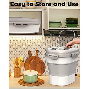 Rice Storage Containers, Collapsible 20-50Lbs Food Storage Bin with Rolling Wheel Airtight Lid,Flour Storage Container with Small Food Container & Scoop for Flour, Sugar, Cereal and Dog Cat Pet food