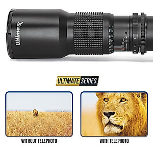 Ultimaxx 500mm f/8 Multi-Coated Telephoto Lens Kit for Canon EOS 80D,77D,70D,60D,60Da,50D,7D,7D II,6D,6D II,5D Mark II,III,IV,5DS,1DS,T7i,T7s,T7,T6s,T6i,T6,T5i,T5,T4i,SL2 & SL1 Digital SLR Cameras