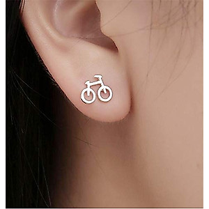 Small Bicycle Studs Earrings for Women Girls 925 Sterling Silver Cartilage Tragus Cute Bike Tiny Unique Safety Pin Earrings Hypoallergenic Post Fashion Personalized Unisex Jewerly Gift for Best Friend