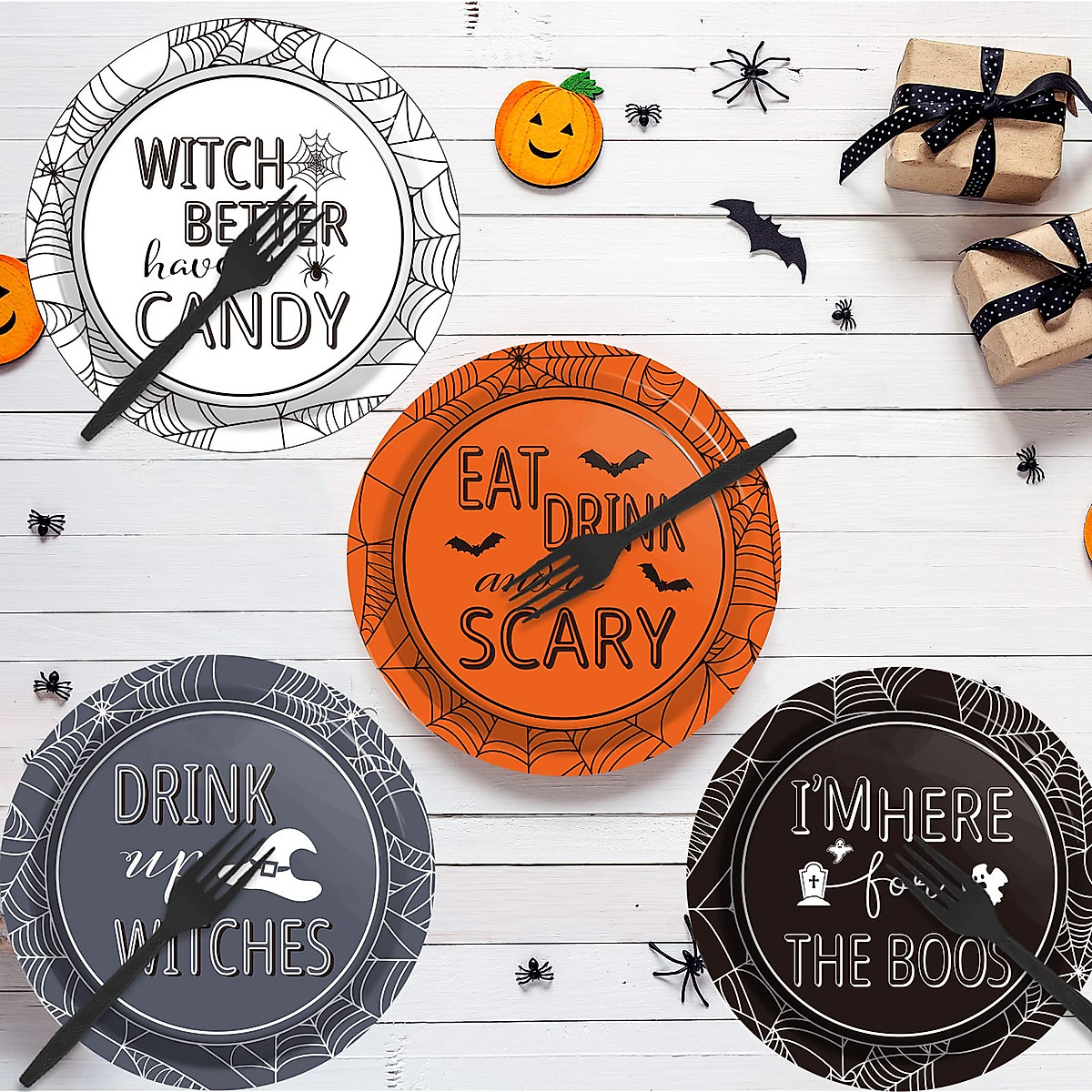 Halloween Party Paper Plates Supplies 7" Disposable Witch Party Dessert Plates Tableware Set Decorations for Birthday Funny Halloween Spooky Party Get-Together
