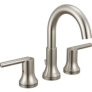 Delta Faucet Trinsic Widespread Bathroom Faucet Brushed Nickel, Bathroom Faucet 3 Hole, Diamond Seal Technology, Metal Drain Assembly, Stainless 3559-SSMPU-DST