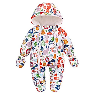 famuka Warm Baby Winter Clothes Hooded Snowsuit Outerwear Onesie with Gloves (Fox, 6-9 Months)