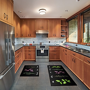 HOLVDENG Kitchen Mat Set of 2 Non Slip Thick Kitchen Rugs and Mats for Floor Comfort Standing Mats for Kitchen, Sink, Office, Laundry, Black, 17"x47"+17"x28"