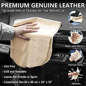 Chamois Cloth for Car Shammy Towel 24'' x 16'' (2.58 sq ft) Car Drying Towel Absorbent Real Leather Lint Free Streak Free for Car Wash 1 Pack