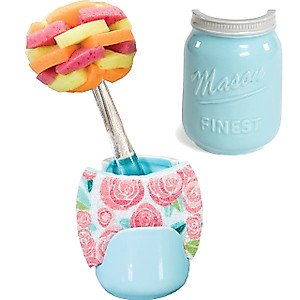 Mason Sponge Holder for Kitchen Sink - Rustic Farmhouse Style Ceramic Sponge & Scrub Holder by Sparrow Decor (Blue)