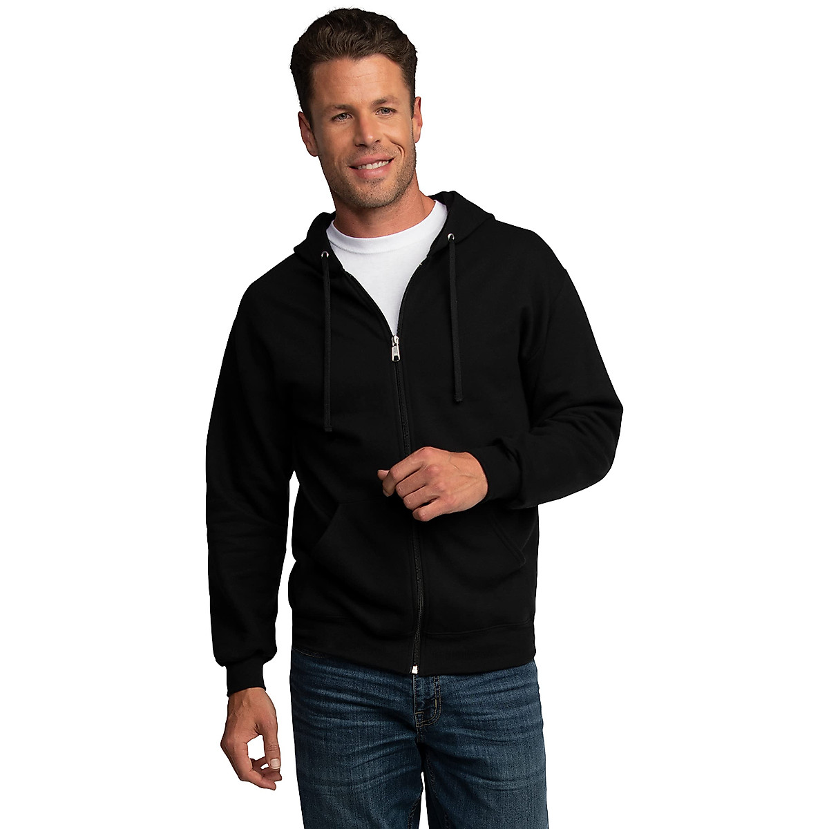 Fruit of the Loom Eversoft Fleece Hoodies, Pullover, Moisture Wicking & Breathable, Sizes S-4x, Black Full Zip, Large