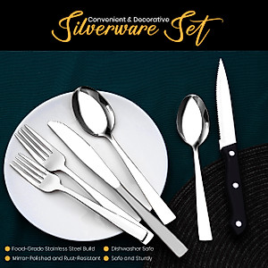 Utopia Kitchen 24 Piece Silverware Set Service for 4, Flatware Set with Steak Knives, Stainless Steel Utensil Sets, Mirror Polished Cutlery Set for Home, Kitchen, Restaurant, Dishwasher Safe - Silver