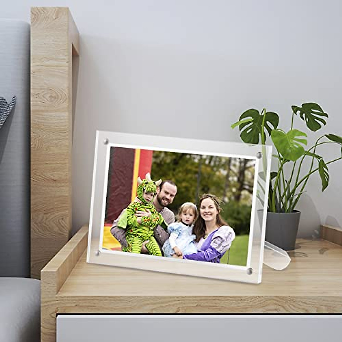 6x8 Acrylic Picture Frame, Clear Photo Frame with Magnetic for Tabletop Display, High Definition, Horizontally or Vertically Display Minimalist Design (Right Corner)