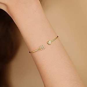 Gold Bangle Bracelets for Women, 14K Gold Plated Initial Bracelet Bangle Bracelets for Women Heart Initial Bracelets for Women Gold Cuff Bracelets for Women Teen Girls Gifts Bridesmaid Bracelets