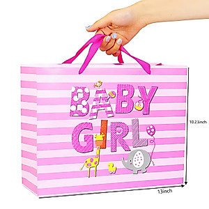 13" Large Baby Girl Gift Bag with Tissue Paper and Greeting Card for Kids, Baby Shower, Birthday Party（Cartoon animal design)