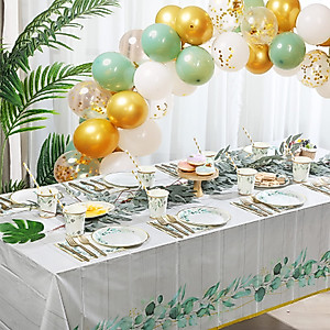 Eucalyptus Party Supplies Sage Greenery Plates and Napkins Green Leaf Tablecloth Balloons Gold Leaf Jungle Theme Boho Party Supplies for 16 Guests Tableware Bridal Wedding Decorations
