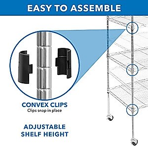 Mount-It! 5 Tier Wire Shelving with Wheels | - Rolling Garage Shelves, Closet Metal Racks with Shelves and Shelving or Utility Shelf for Laundry Room | Adjustable Shelf Height | No Tools Required