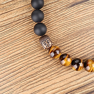 COAI Buddhist Reiki Healing Matte Onyx Tiger Eye Prayer Stones Bracelet