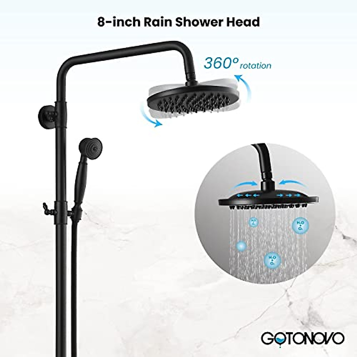 gotonovo Matte Black Wall Mounted Bathroom Rainfall Shower Faucet System Set Mixer 8-Inch Round Head Double Cross Handles Bathroom Bathtub Hand Spray Tub Spout Bathroom Fixtures