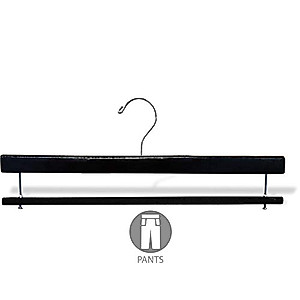 Premium Black Wood Pant Hanger with Black Velvet Non-Slip Bar Box of 12