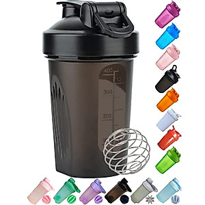 Shaker Bottle in Dark Black - A Small Cup Printed Scale Marks of 12 OZ & 400 ML,Stainless Whisk Blender Ball,Leak Proof,BPA Free,Made of PP5,Dishwasher Safe,Easy to Clean (Other Color-Style Available)