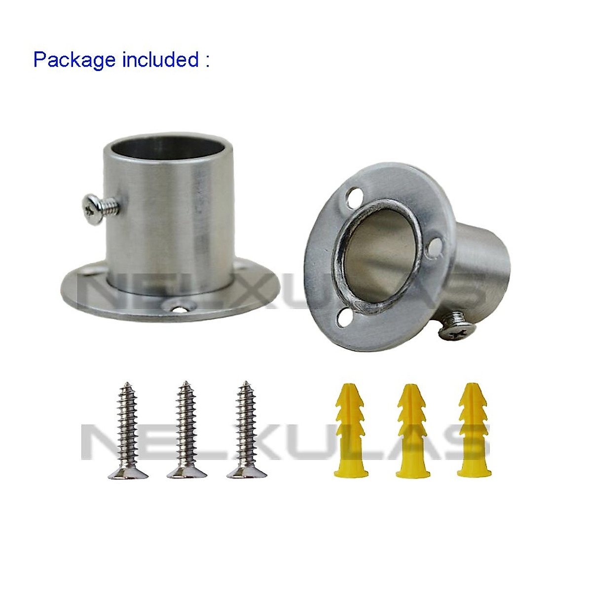 NELXULAS Stainless Steel Closet Rod Flange Holder for Pipe (AD2)