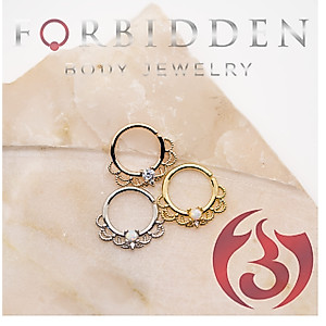 Forbidden Body Jewelry 16g 18k Gold Plated Brass Filigree Septum and Cartilage Hoop with Clear CZ Crystal Center