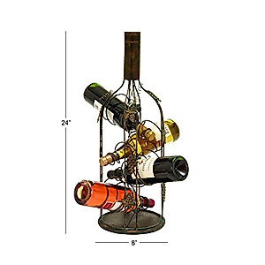 Deco 79 Grape Vine-Designed 4-Bottle Metal Wine Rack, 24" H x 9" L, Textured Black Finish