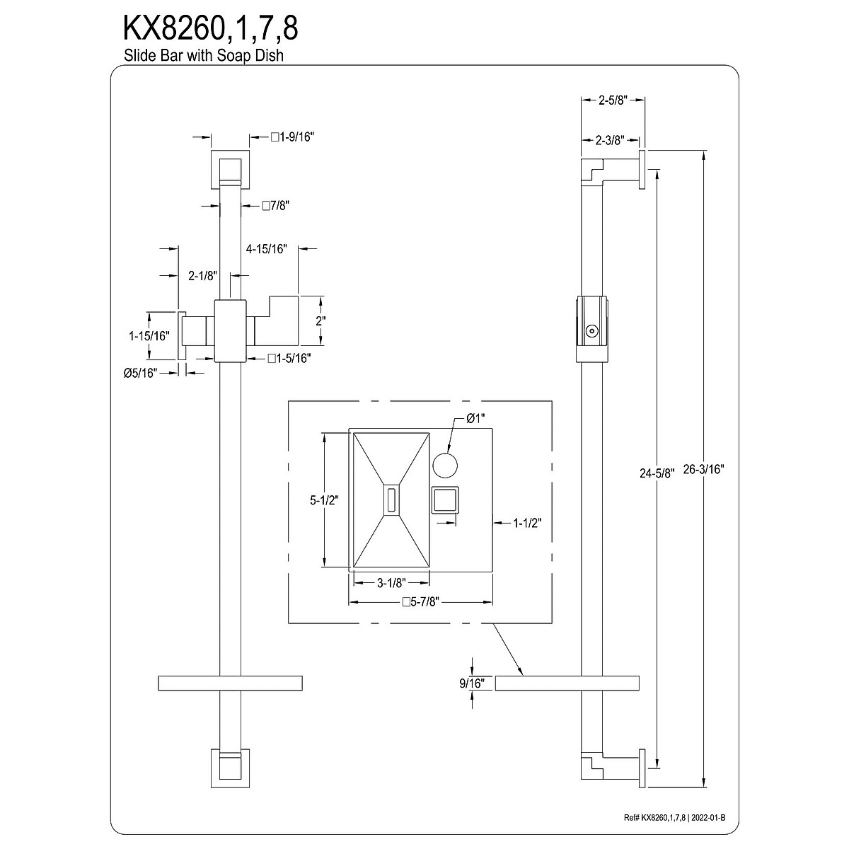 Kingston Brass KX8261 Designer Trimscape Showerscape 23-3/5-Inch ABS and Stainless Steel Slide Bar with Soap Dish, Polished Chrome